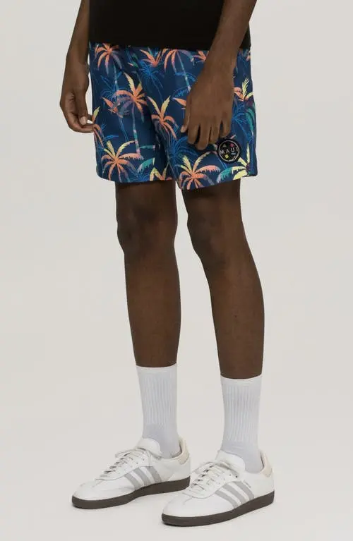 MAUI & SONS Wilder Palm Tree Print Microfiber Swim Trunks