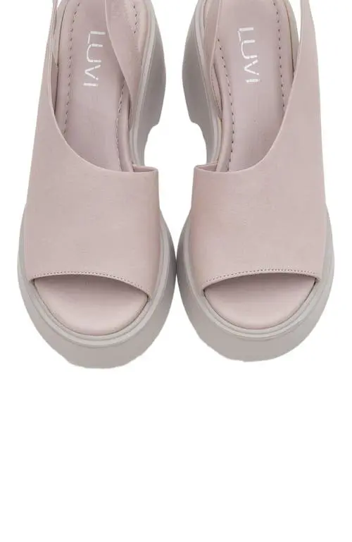 FOREVER & ALWAYS SHOES Roy Leather Wedge Sandal - Light Pink Leather