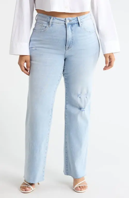 BAYEAS High-waist Raw Hem Wide-leg Jeans - Light Blue
