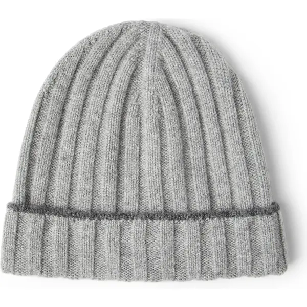 Brunello Cucinelli Cashmere Rib Knit Beanie - Light Grey