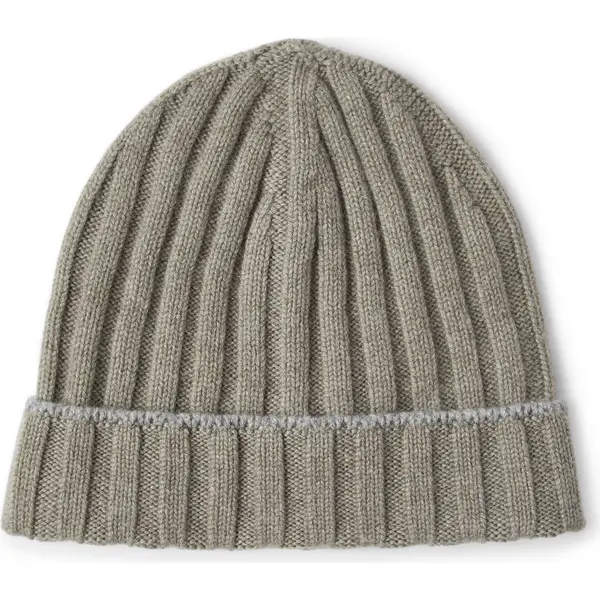 Brunello Cucinelli Cashmere Rib Knit Beanie - Olive