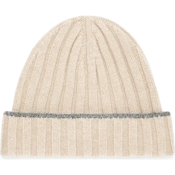Brunello Cucinelli Cashmere Rib Knit Beanie - Sand