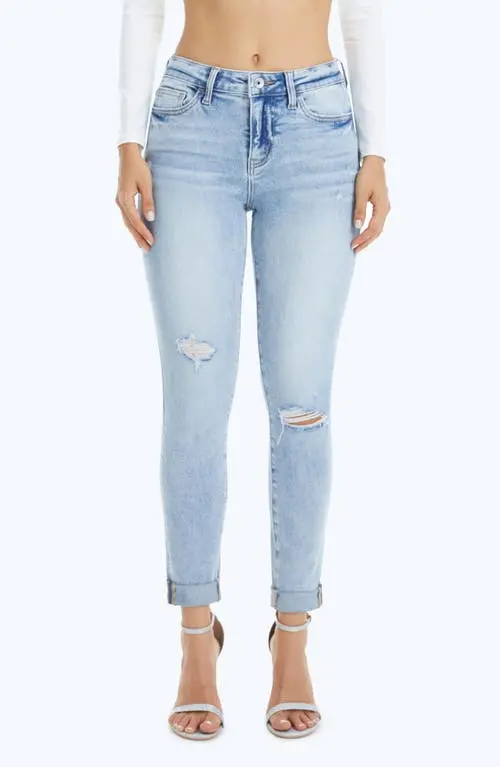 BAYEAS High-waist Cuffed Ankle Skinny Jeans - Light Blue