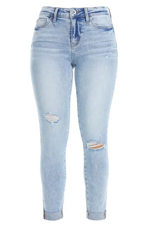 BAYEAS High-waist Cuffed Ankle Skinny Jeans - Light Blue