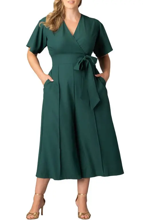 KIYONNA Evelyn Wide Leg Crop Jumpsuit - Hunter Green