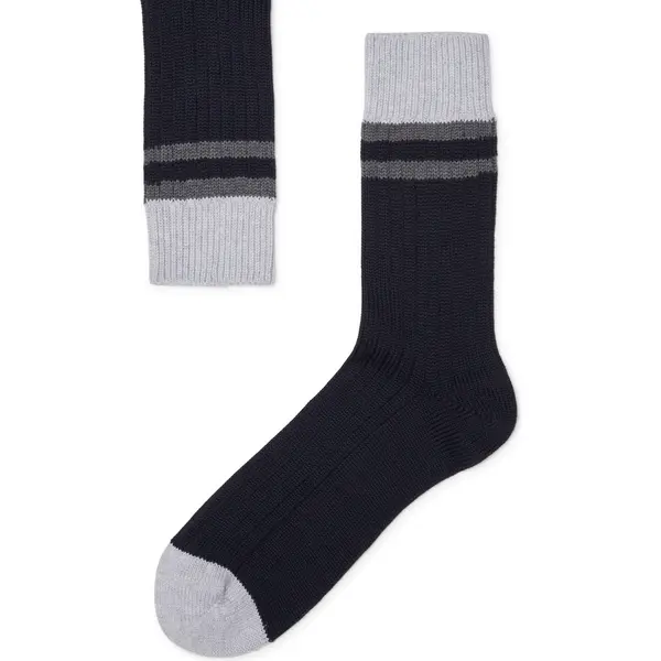 Brunello Cucinelli Striped Cotton Socks - Navy Blue