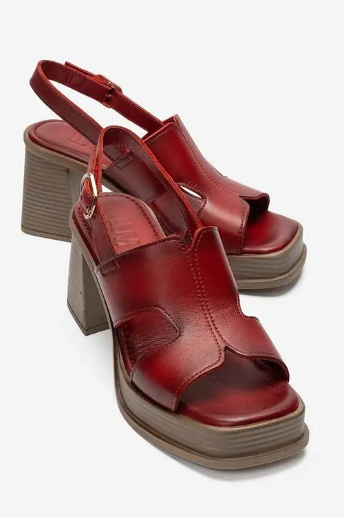 FOREVER & ALWAYS SHOES Zennia Leather Platform Sandal - Red Leather