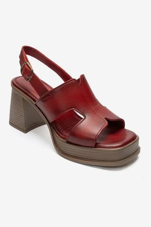 FOREVER & ALWAYS SHOES Zennia Leather Platform Sandal - Red Leather