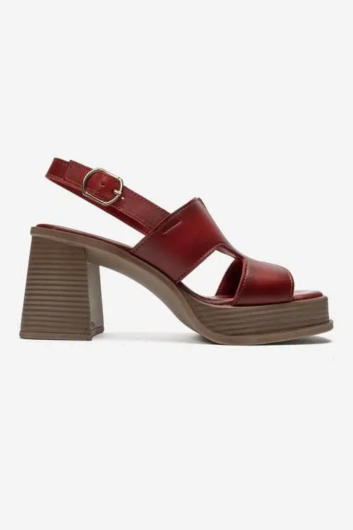 FOREVER & ALWAYS SHOES Zennia Leather Platform Sandal - Red Leather