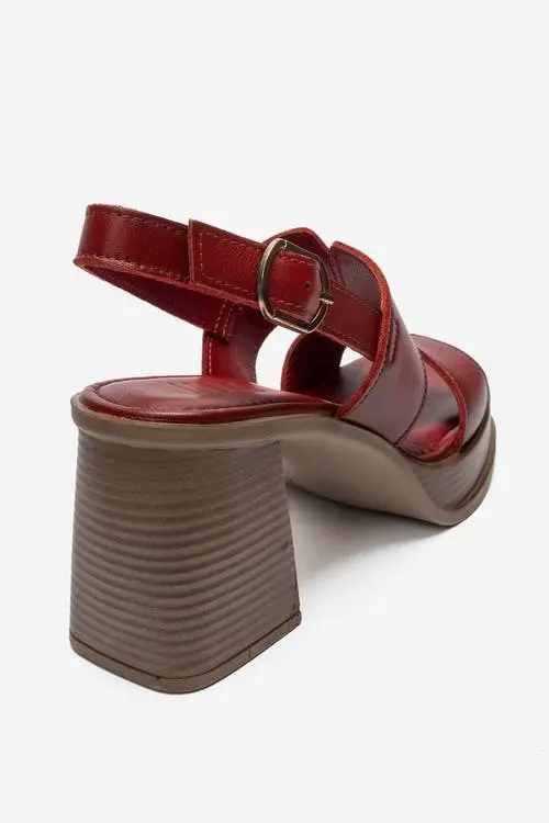 FOREVER & ALWAYS SHOES Zennia Leather Platform Sandal - Red Leather