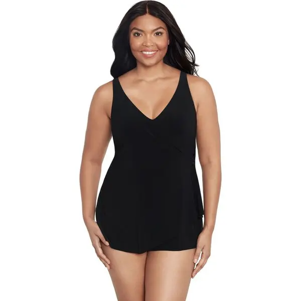 TRIMSHAPER Lola Surplice V-neck Swimdress - Black