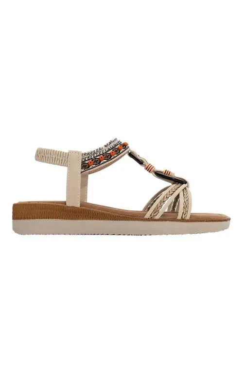 PROLOGUE SHOES Cher Braided Strap Sandal - Beige Faux Leather