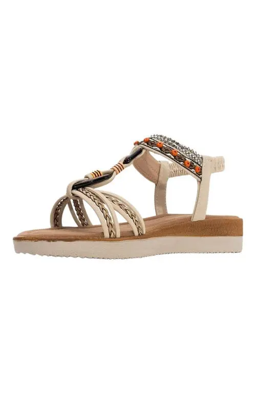 PROLOGUE SHOES Cher Braided Strap Sandal - Beige Faux Leather