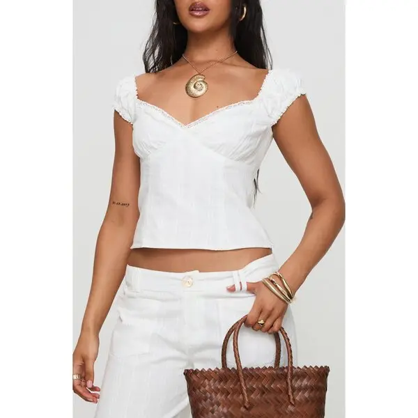 Princess Polly Fyrie Lace Trim Recycled Cotton Crop Top