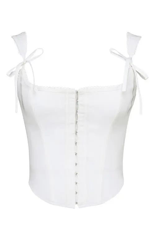 House Of Cb Kikki Bow Crop Lace-Up Corset Top In White | Editorialist