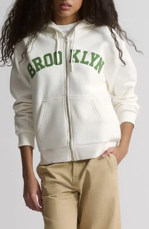 Brooklyn Industries Logo Front Zip Hoodie - White