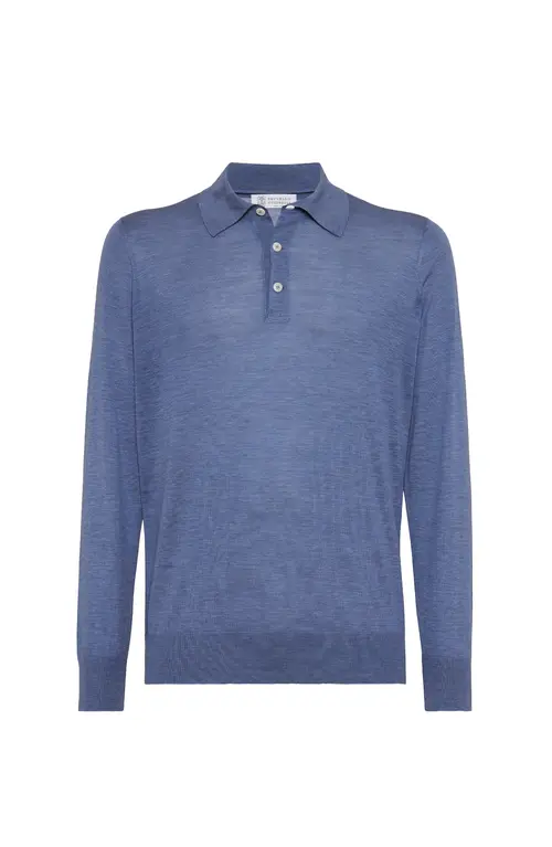 Brunello Cucinelli Lightweight Knit Polo - Denim