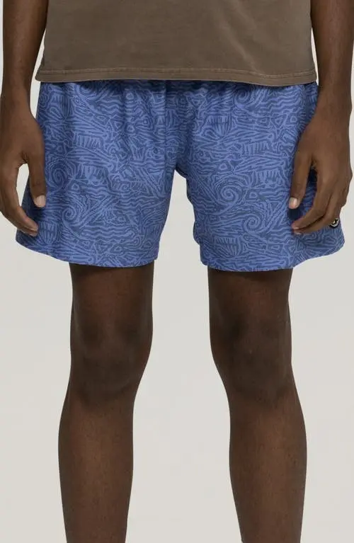 MAUI & SONS Doodle Print Microfiber Swim Trunks - Ocean