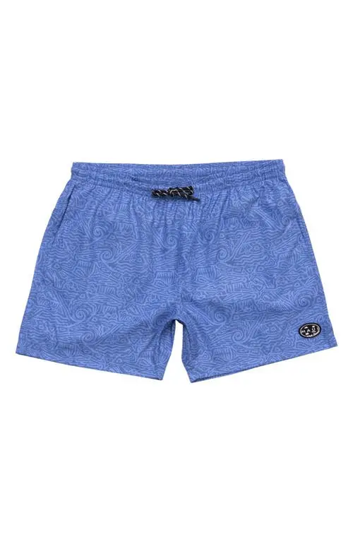MAUI & SONS Doodle Print Microfiber Swim Trunks - Ocean