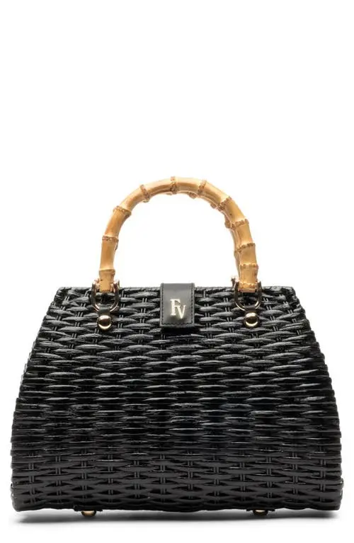 FRANCES VALENTINE Woven Wicker Top Handle Bag - Black