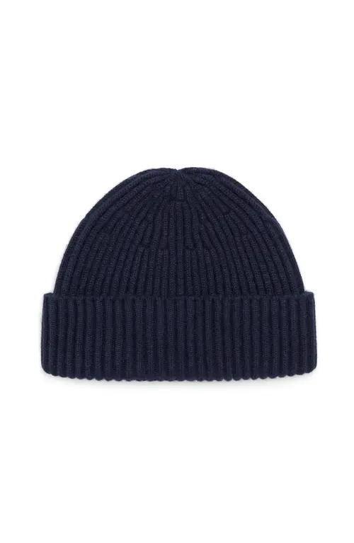 Brunello Cucinelli Cashmere Rib Knit Beanie - Navy Blue