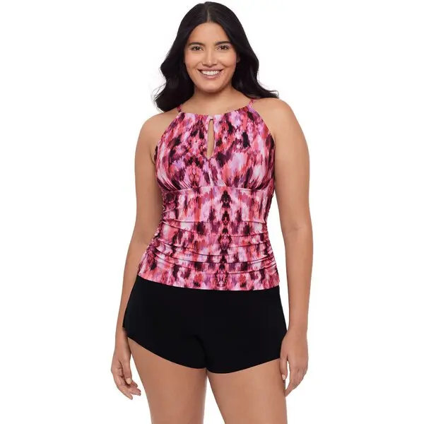 TRIMSHAPER High Neck Tankini Swimsuit Top - Sunshower Batik