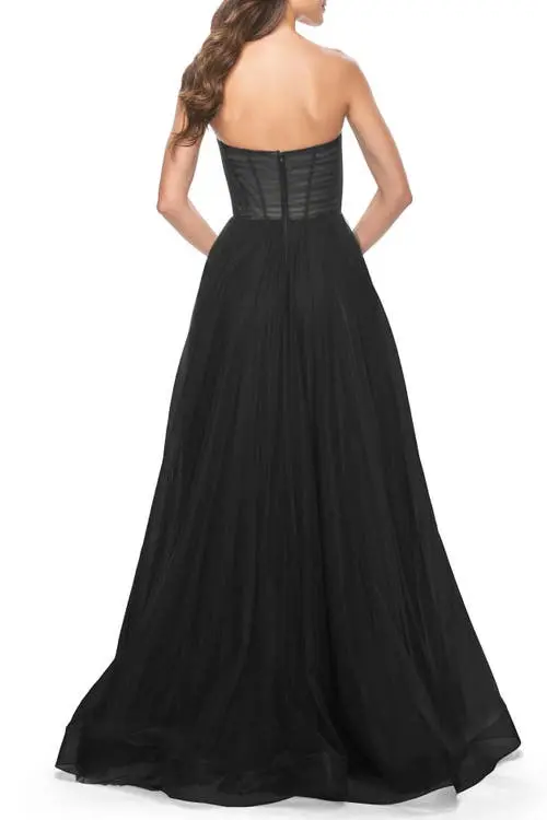 black prom dresses corset top Allover Crystal Rhinestone Black Corset Long See-through Prom Dress main image 0