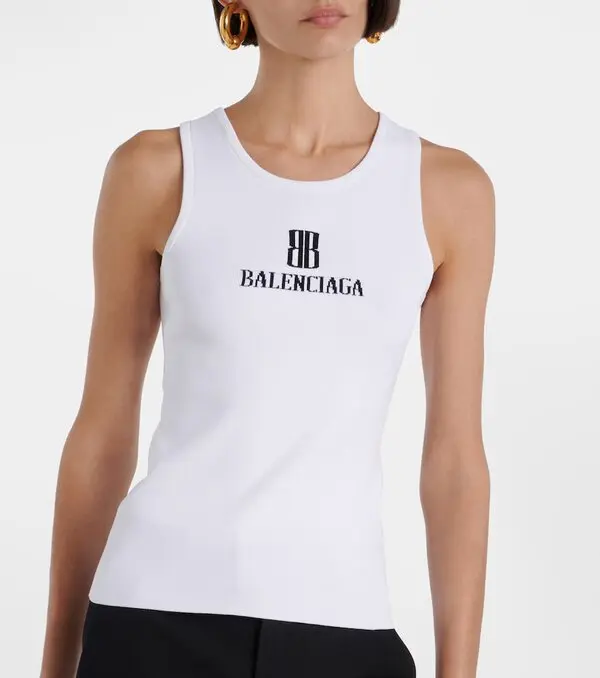 Balenciaga Nano Bb Knitted Tank Top - White