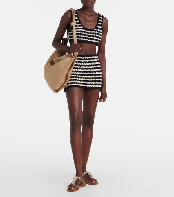 Prada Crochet Striped Cotton Miniskirt
