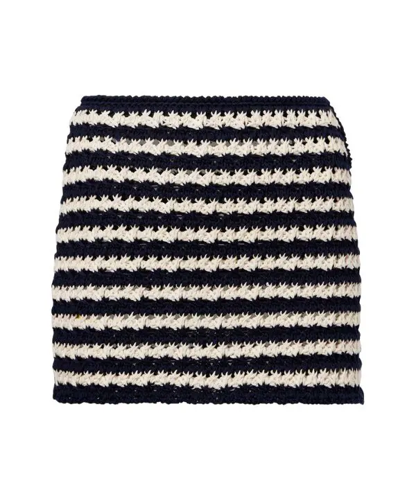 Prada Crochet Striped Cotton Miniskirt - Blue