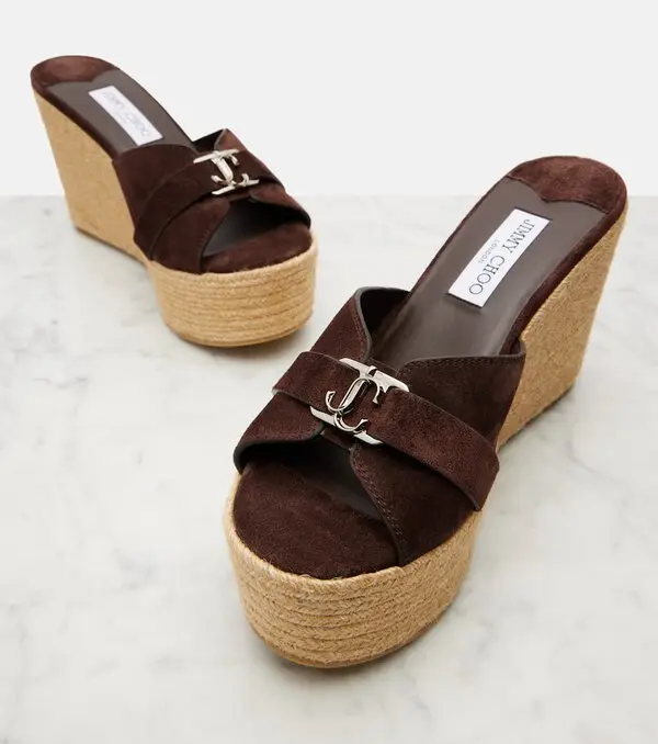 JIMMY CHOO Leda 100 Suede Espadrille Wedges