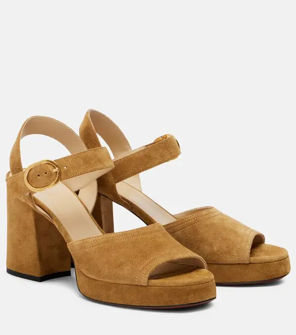 Valentino Garavani Fawcette 100 Suede Platform Sandals - Beige