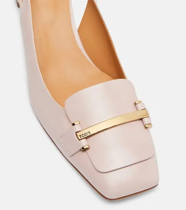 TOD'S Barretta 50 Leather Slingback Pumps - Neutrals
