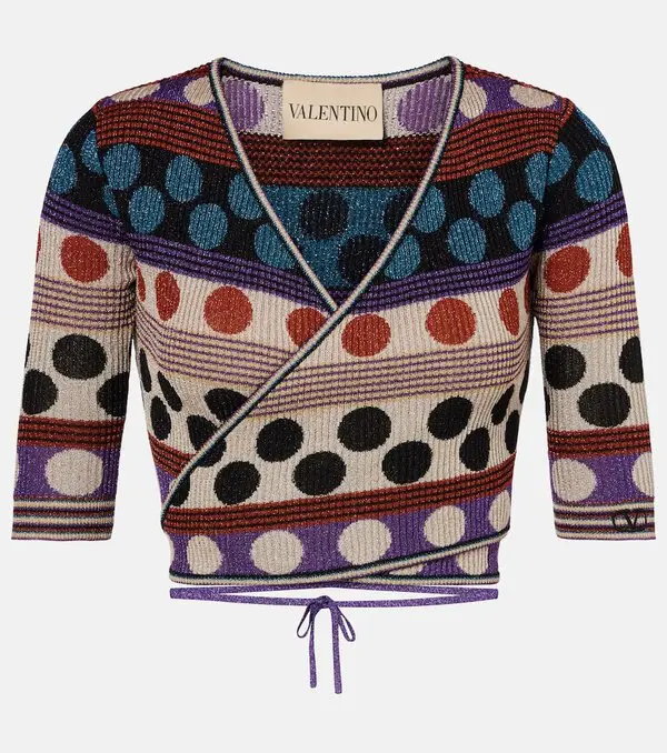 Valentino Garavani Polka-dot Jacquard Lamé Wrap Top - Multicoloured