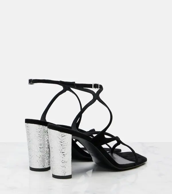 JIMMY CHOO Azie 85 Embellished Suede Sandals - Black