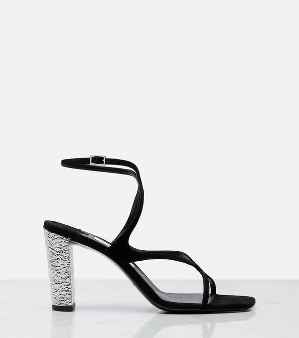 JIMMY CHOO Azie 85 Embellished Suede Sandals - Black