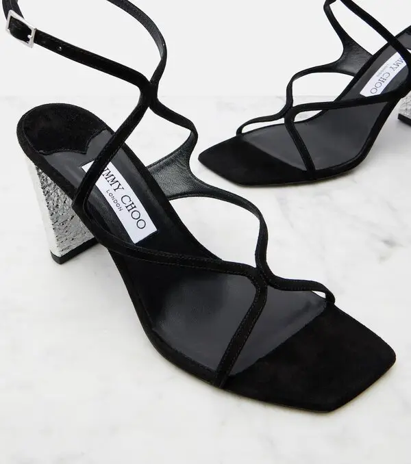 JIMMY CHOO Azie 85 Embellished Suede Sandals - Black