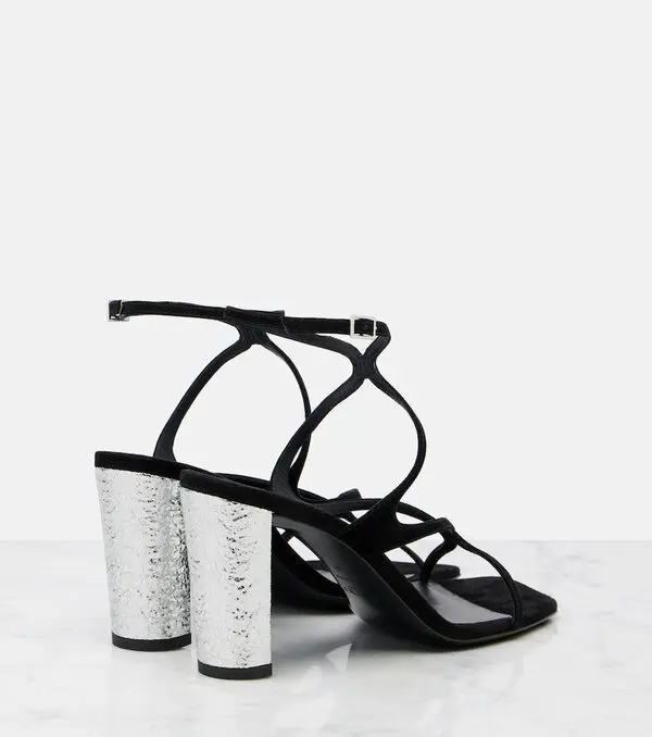 JIMMY CHOO Azie 85 Embellished Suede Sandals - Black
