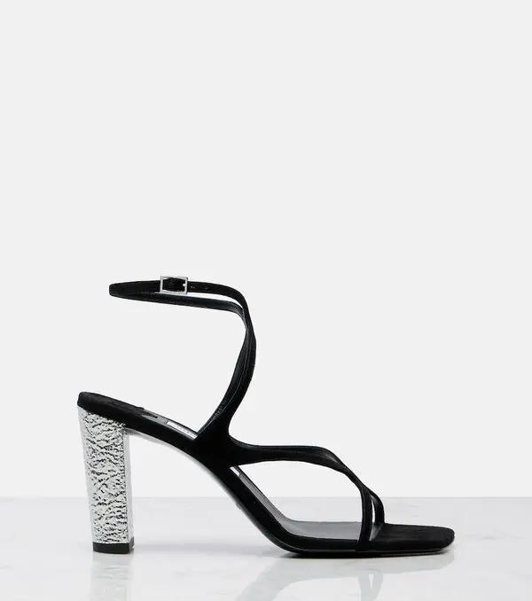 JIMMY CHOO Azie 85 Embellished Suede Sandals - Black