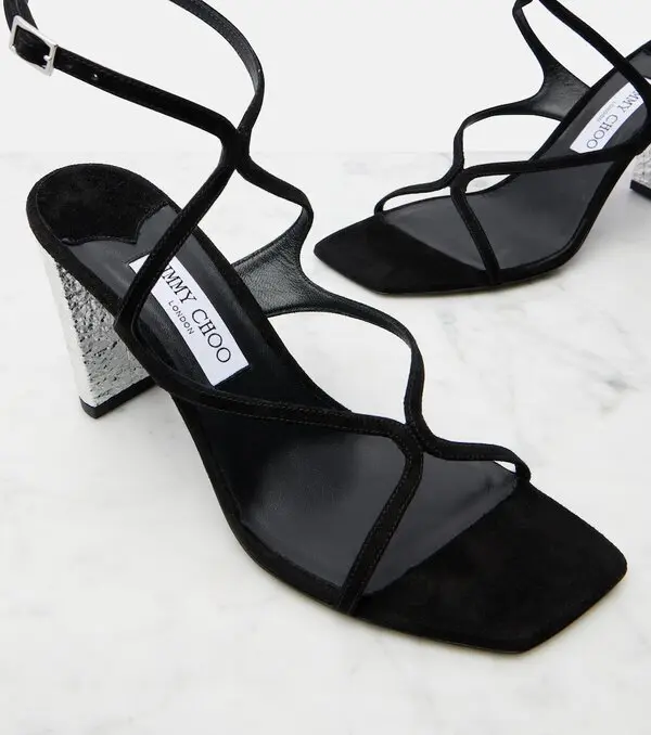 JIMMY CHOO Azie 85 Embellished Suede Sandals - Black