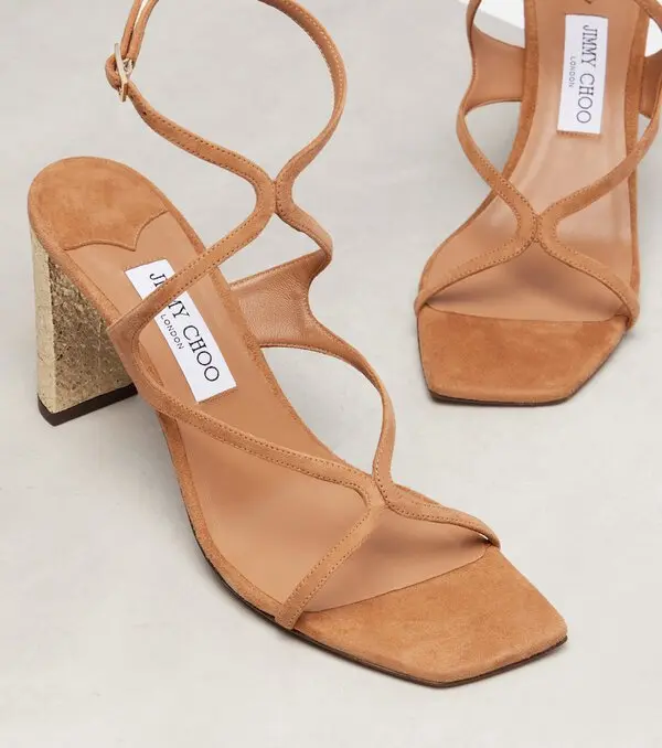 JIMMY CHOO Azie 85 Embellished Suede Sandals - Brown