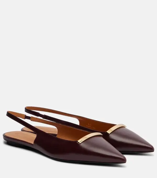 TOD'S Barretta Leather Slingback Flats - Burgundy