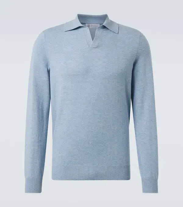 Brunello Cucinelli Cashmere Polo Sweater - Blue