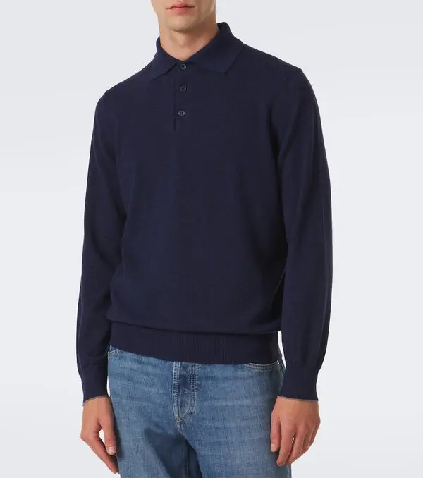 Brunello Cucinelli Cashmere Polo Sweater - Blue