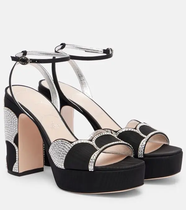 Valentino Garavani Bowow 115 Moiré Platform Sandals - Black