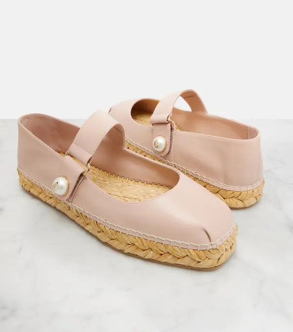 JIMMY CHOO Fayence Leather Espadrilles - Pink