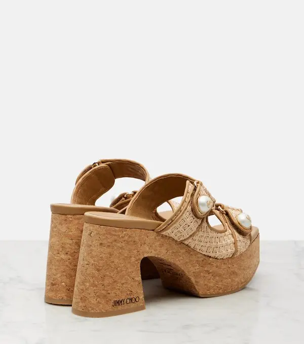 JIMMY CHOO Fayence 95 Leather Wedge Sandals