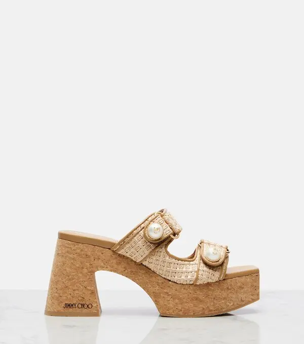 JIMMY CHOO Fayence 95 Leather Wedge Sandals