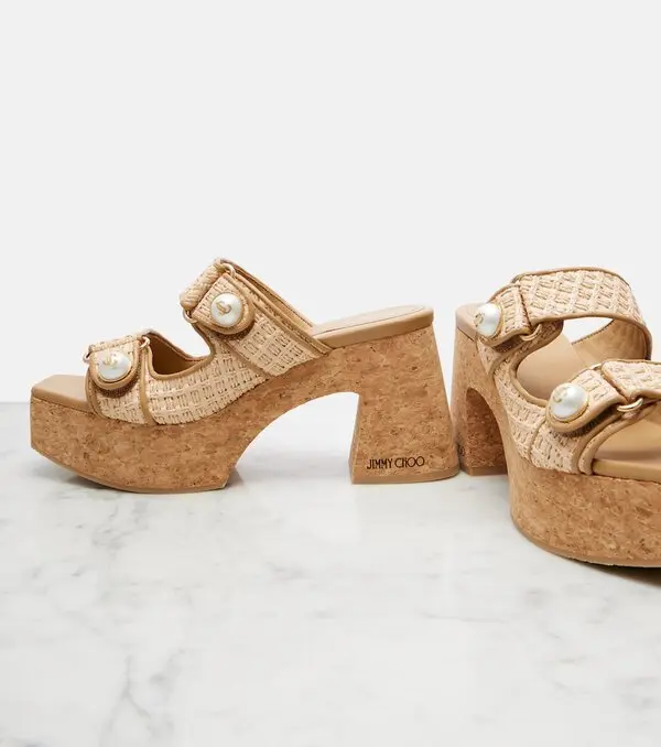 JIMMY CHOO Fayence 95 Leather Wedge Sandals