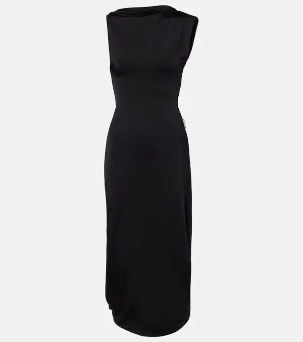 Victoria Beckham Draped Embellished Satin Midi Dress - Black